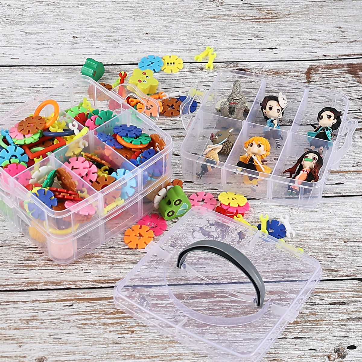 Bringer 3-Tier Small Clear Stackable Storage Container Box with Dividers-18 Compartments, Plastic Craft Storage Organizer Box, 2-Pack