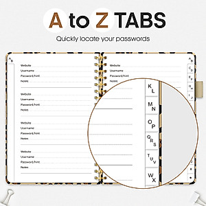 Password Book with Alphabetical Tabs, 5.5" x 6.7" Spiral Password Book, Small Password Books for Seniors, Password Keeper Book to Help You Stay Organized - Leopard