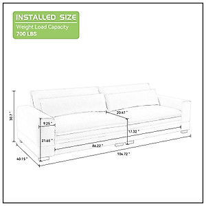 KEVINSPACE 104.72" Sofa Couch, Mid Century Modern Sofa, 3 Seater Sofa for Living Room Deep Seat Sofas Furniture Comfy Couches with 2 Pillows Comfy Cushion for Bedroom, Apartment, Office Beige
