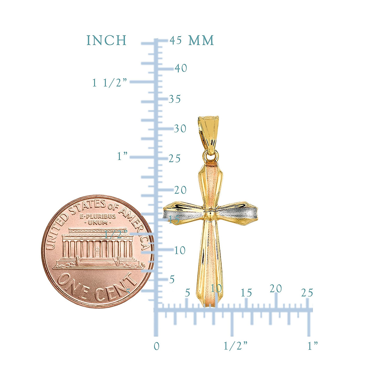 Jewelry Affairs 14k Tricolor Gold Satin And High Polish Finish Cross Pendant