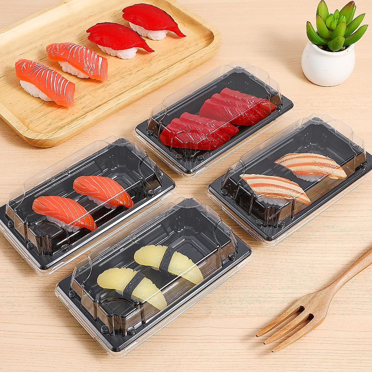 Sushi Containers with Lid: 100 Pcs Black Disposable Sushi Containers Sushi Boxes with Clear Lid Fruit Cake Dessert Container