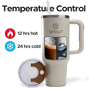 SPOUT 40 oz Tumbler With Handle And Straw, Insulated Stainless Steel Water Bottle With Straw - Travel Mug | BPA Safe Tumblers | Iced Drinks, Water, Cold/Hot Coffee - Cupholder Friendly - Cream