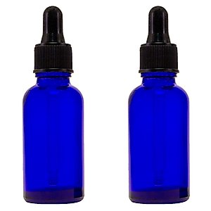 GreenHealth 2 Pack of Cobalt Blue Glass Bottles 1 Oz Bottle with Round Tip Dropper