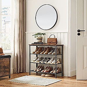 VASAGLE Shoe Rack, 4 Tier Shoe Storage Rack for 9-12 Pairs of Shoes, Shoe Organizer for Entryway, with 3 Fabric Shelves and Wooden Top, Steel Frame, Industrial, Rustic Brown and Black ULBS035B01