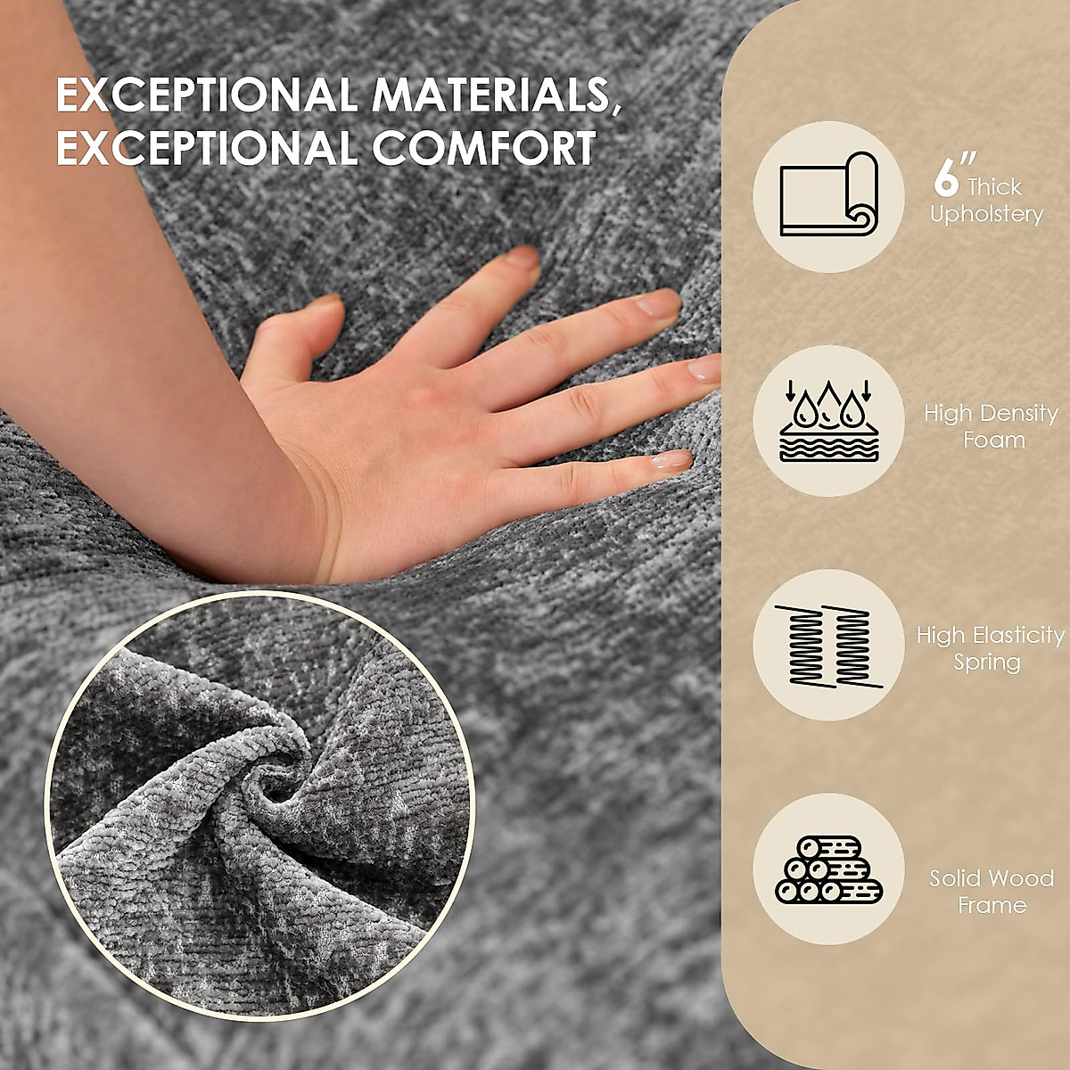 Siiejia Convertible Sectional Couch Sofa, 82" Chenille L Shaped Couch with Reversible Chaise, 3-Seat Comfy Couch Sofa Set for Living Room Apartment Small Space, Dark Grey