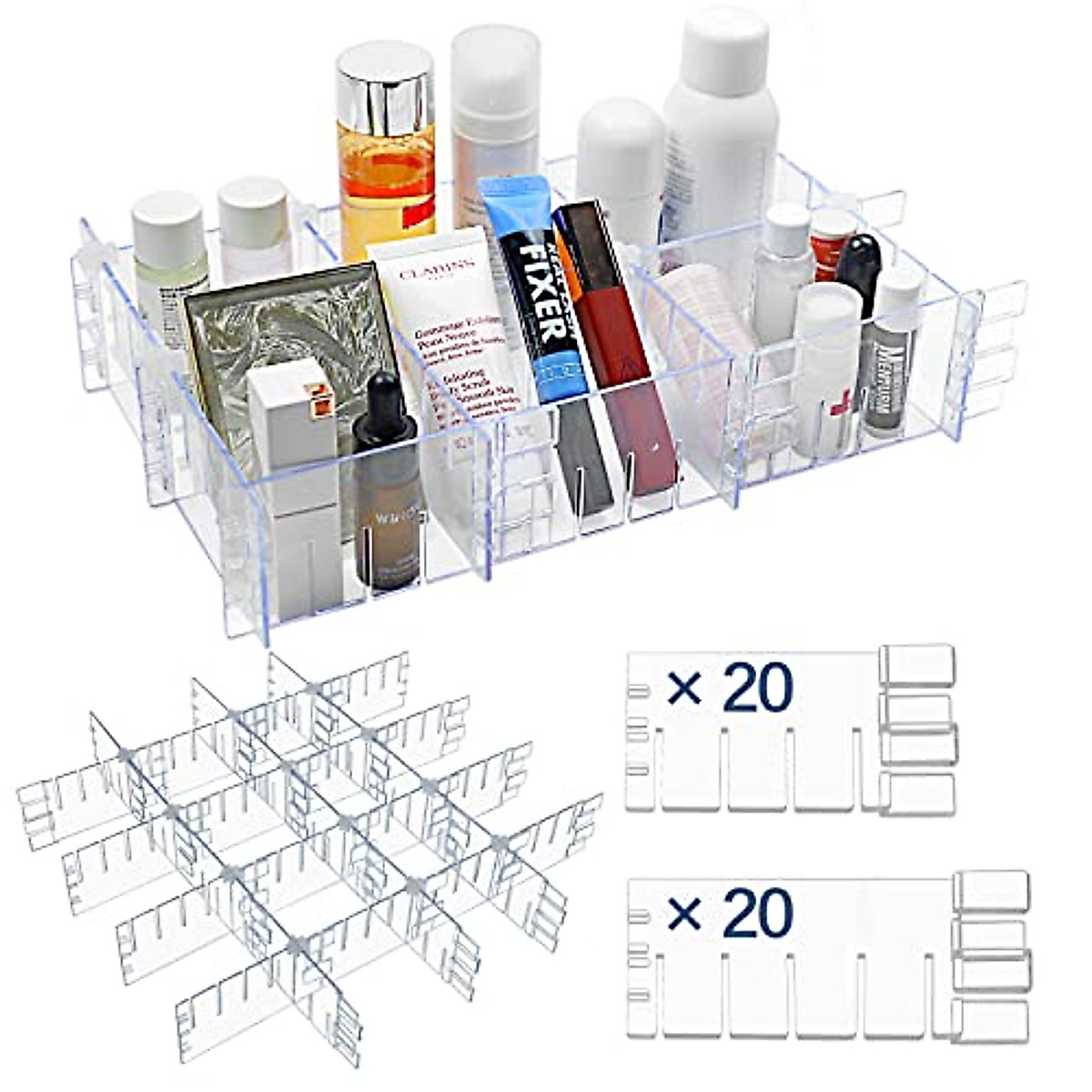 Imboxx Acrylic Drawer Divider Set 40 Pieces Adjustable DIY Drawer Organizer Dresser Separator for Socks Underwear Lipstick Tidy Kitchen Bedroom Dresser