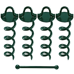 FEED GARDEN 12.2 Inch Spiral Ground Anchors Kit Heavy Duty Screw in Earth Anchors with Crow Bar, 4 Pack Folding Ring Shed Anchor Kit Ground Stakes for Securing Dogs,Tents, Canopies, Swing Sets,Green