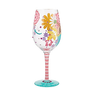 Enesco Designs by Lolita Best Mom Ever Hand-Painted Artisan Wine Glass, 15 Ounce, Multicolor