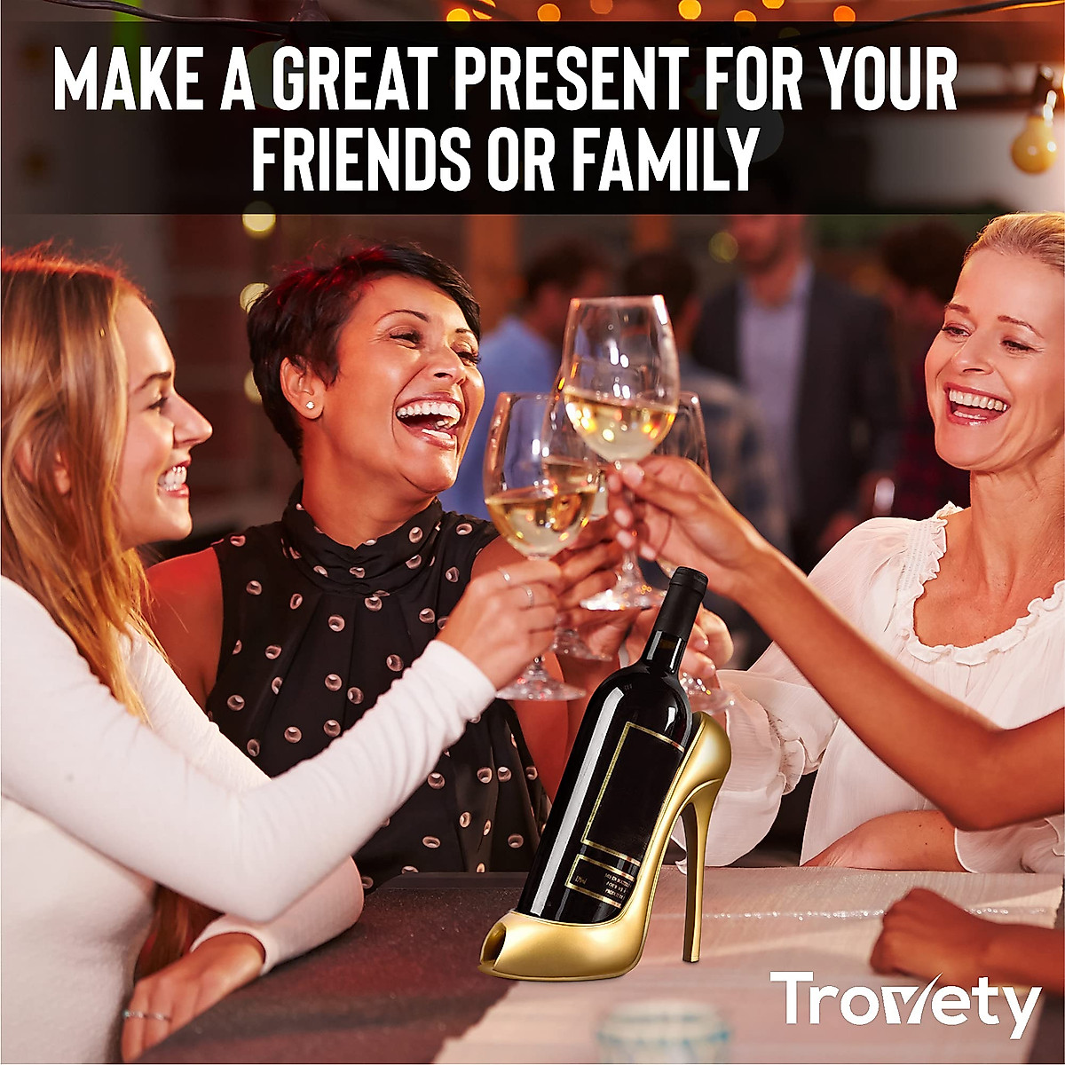 Trovety Shoe Wine Rack Holder - Bottle Keeper with High-Heel Design - Display & Storage Accessories - Table Centerpiece & Home Decorations for Kitchen, Restaurant, Bar, Hotel (Champagne)