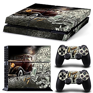 ZOOMHITSKINS Compatible for PS 4, Mafia Crime Money Cash American Gangster Gun Fire Vintage, Durable & Fit Vinyl, Made in The USA