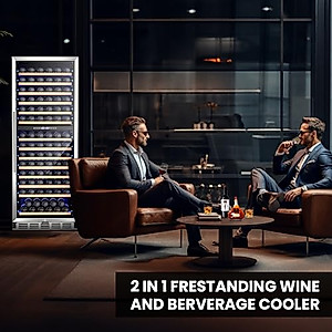 Ecojoy Wine Fridge Dual Zone, 154 Bottles 24inch Wine Fridge Freestanding, Wine Fridge Cabinet for Bar Home Wine Enthusiast, Intelligent Temperature Memory, Quiet