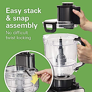 Hamilton Beach Stack & Snap Food Processor and Vegetable Chopper, BPA Free, Stainless Steel Blades, 14 Cup + 4-Cup Mini Bowls, 3-Speed 500 Watt Motor, Black (70585)