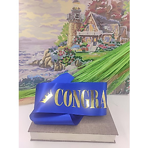 Congratulations Sash for Girl Boy,Blue Satin Gold Foil Glitter Sash,Birthday,Wedding, Retirement,Graduation,Job,Promotion Celebration,Award Ceremony,Baby Shower Party Sign Decorations Gifts