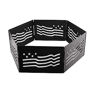 Blue Sky Outdoor Living 36" x 12" Zion Portable Folding Fire Ring, Steel Mesh Foldable Fire Ring, Stars and Stripes, Black