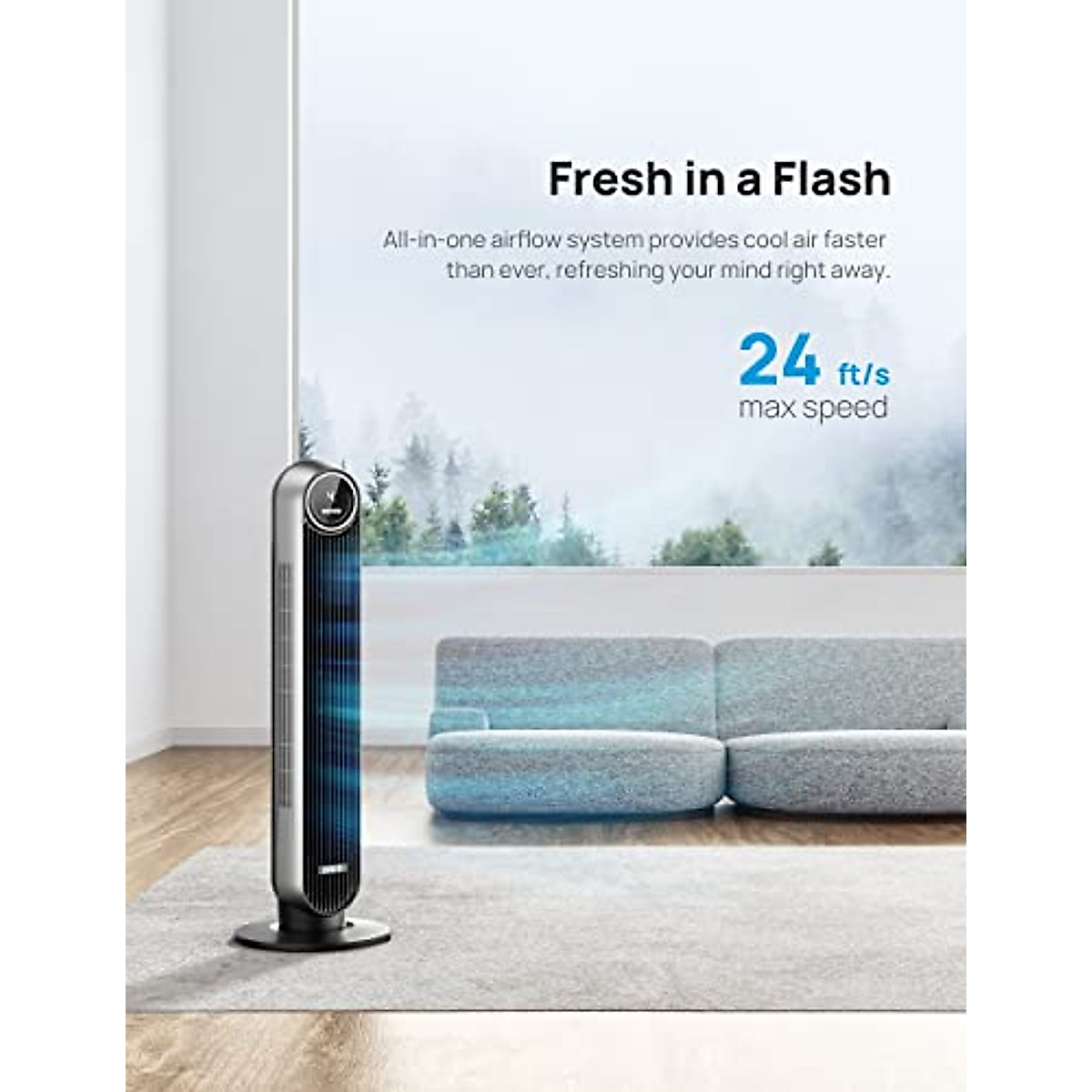 Dreo Nomad One S Smart WiFi Tower Fan with Remote, Alexa Fan,Silver,36inch,DR-HTF007S-Vine