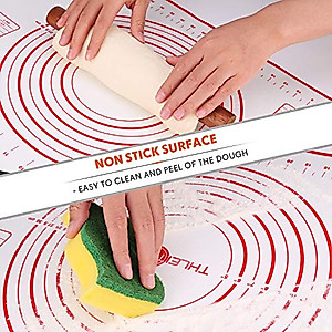 THLEITE Non Stick Silicone Baking Mat - Macaron Silicone Baking Mat & Pastry Mat with Measurement (5-Piece Set), 2 Half Sheet + 2 Quarter Sheet + 1 Pastry Mat - Macaroon/Pastry/Pizza/Cookie Making