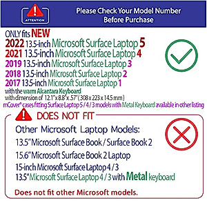mCover Hard Case Only Compatible for 13.5" Microsoft Surface Laptop (5/4 / 3/2 / 1) with Alcantara Keyboard - Clear