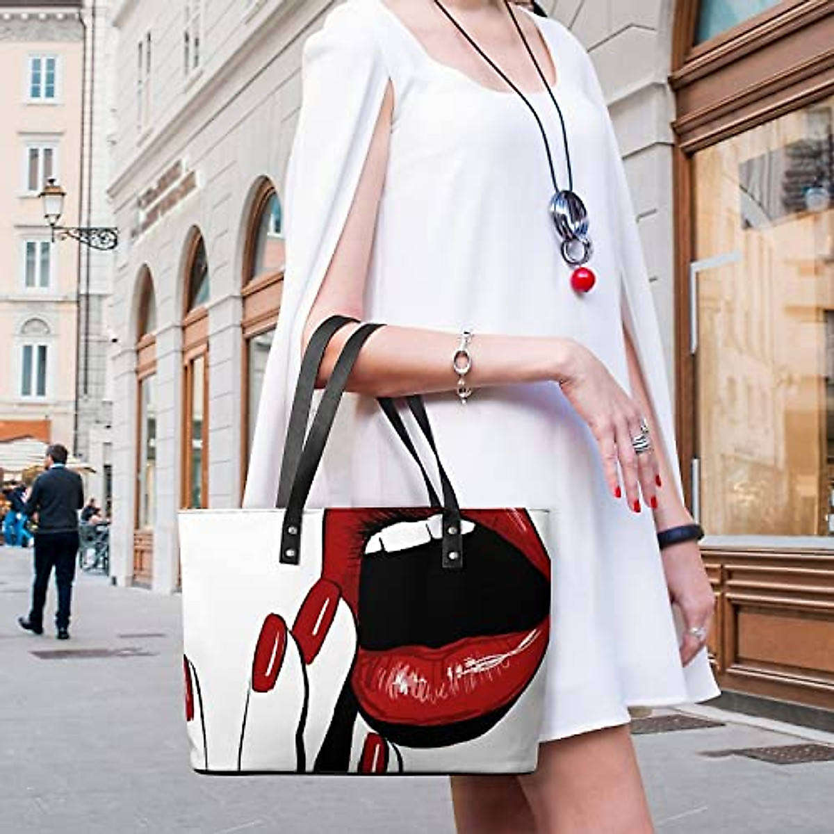 Womens Handbag Lips Leather Tote Bag Top Handle Satchel Bags For Lady