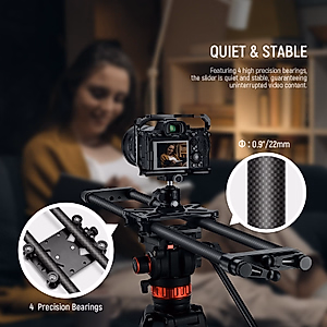 NEEWER 31.5 inches / 80 cm Carbon Fibre Camera Slider, Dolly with Thicker Tube and More Stable Support, 4 Precise Smooth Bearings and Levelling for DSLR Camera Camcorder, max Load 8 kg, CS80 cm