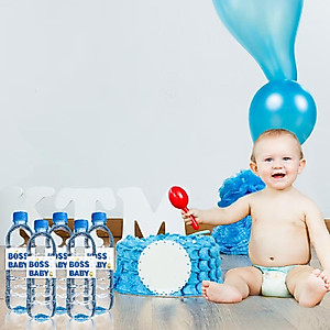 Ambishi 32 Pcs Boss Boy Water Bottle Labels, Boys 1st Birthday Party Decoration Stickers, Baby Shower/Gender Reveal Party Favors Water Bottle Decor Sign