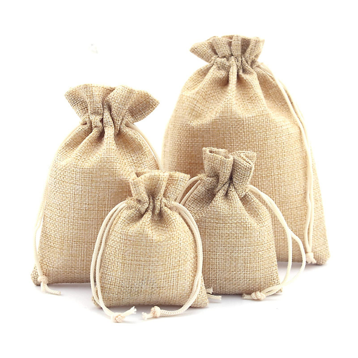50PCS Burlap Gift Bags with Drawstring,Linen Burlap Bags Candy Bags Goodies Bag for Christmas Wedding Party and DIY Craft Packing (3.5 x 4.7 Inch | 9 x 12 CM, Natural Brown)