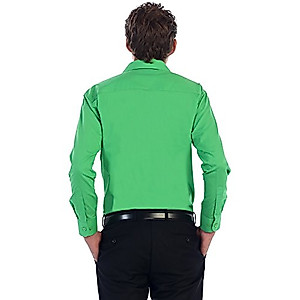 Gioberti Men's Long Sleeve Solid Dress Shirt, Green, Small, Sleeve 33-34