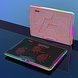 ANC160 Laptop Cooling Pad, Full Surround LED Strip, 15 Types of Lighting Effects, 3 Stepless Adjustment Quiet Fans, 7 Angle Adjustment, Supports up to 19 inch (Pink)