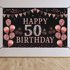 Trgowaul 50th Birthday Decorations for Women - Rose Gold 50th Birthday Banner Backdrop 50th Birthday Party Suppiles Photography Supplies Background Happy 50th Birthday Banner