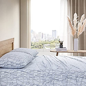 City Scene - Queen Sheets, Cotton Percale Bedding, Crisp & Cooling Home Decor (Tally Navy, Queen)