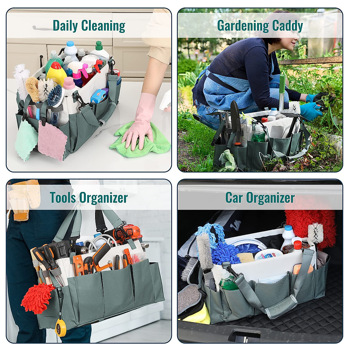 Large Cleaning Caddy Organizer with Handle, Wearable Cleaning Caddy Bag for Cleaning Supplies, Cleaning Tote with Shoulder and Waist Straps, Under Sink Organizer Tool Bag with Multiple Compartments