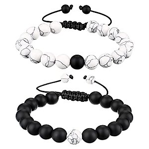 Howlite Black Matte Agate Couples Distance Energy Beads Bracelet For Valentine's Day Gift