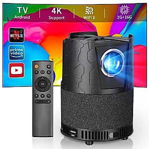 Mini Projector Portable 4K with Bluetooth Speaker, WiFi Projector for iPhone iPad Wireless Screen Casting, Home Theater Portable Projector for Camping Gaming Movie Compatible with Smartphone Laptop DV