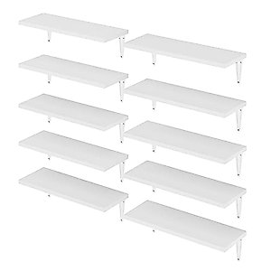 Wallniture Arras 17"x6" Floating Shelves for Storage, Bookshelf Living Room Decor, Wall Storage Shelves for Kitchen, Hallway Floating Shelf, Dining Room Wall Bookshelves Set of 10, White, Wood