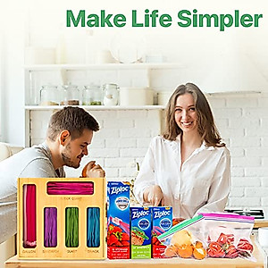 NIKUY Bag Storage Organizer for Kitchen Drawer, Bamboo Baggie Organizer, Compatible with Ziploc, Solimo, Glad, Hefty for Gallon, Quart, Sandwich and Snack Variety Size Bag (1 Box 5 Slots)