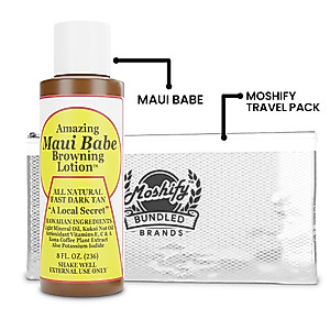 Maui Babe Browning Lotion for Beautiful Natural Tan 8fl oz - Seals Your Tan - Tanning Accelerator Made in Hawaii - Bundled with Moshify Travel Pouch (1 Pack)