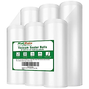 MakMeFre 6 Pack 8"x20'(3Rolls) and 11"x20' (3Rolls) Vacuum Sealer Bags Rolls for Food ,Commercial Grade, BPA Free,Puncture Prevention,Great for Sous Vide Cooking