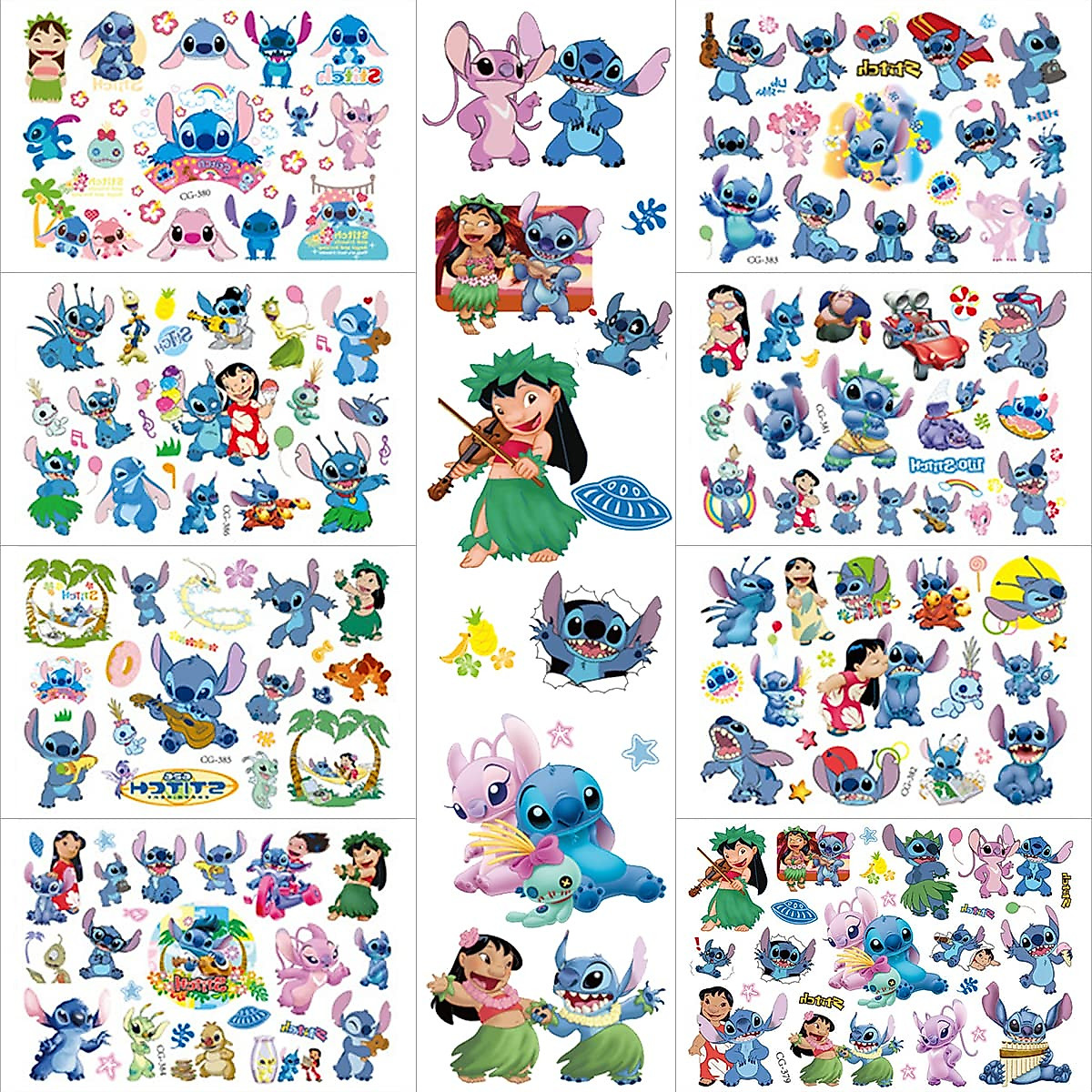 8 Sheets Temporary Tattoos Stickers For Lilo and Stitch, Lilo Birthday Party Supplies Decorations Party Favors, Gifts for Boys Girls School Classroom Rewards