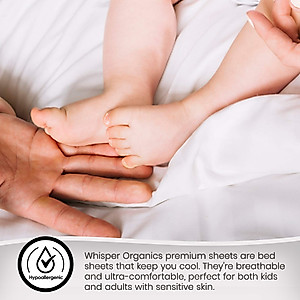 Whisper Organics, 100% Organic Cotton Sheets - 300 Thread Count Bed Sheets Set - Premium Quality Sheets - Deep Pocket Sheet Set - GOTS Certified, White (Full Size)