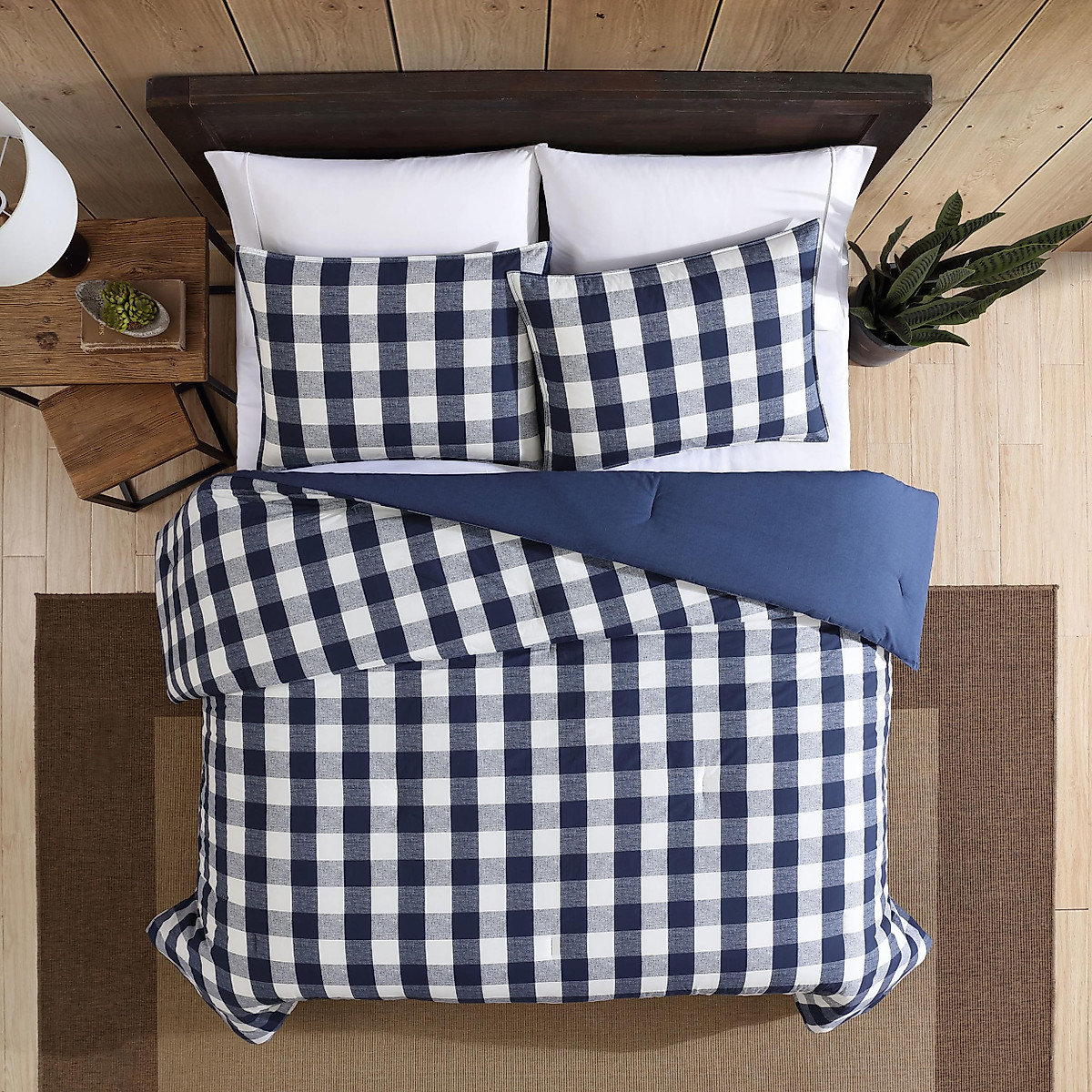 Eddie Bauer - King Comforter Set, Reversible Cotton Bedding with Matching Shams, Stylish Plaid Home Decor (Lakehouse Blue, King)