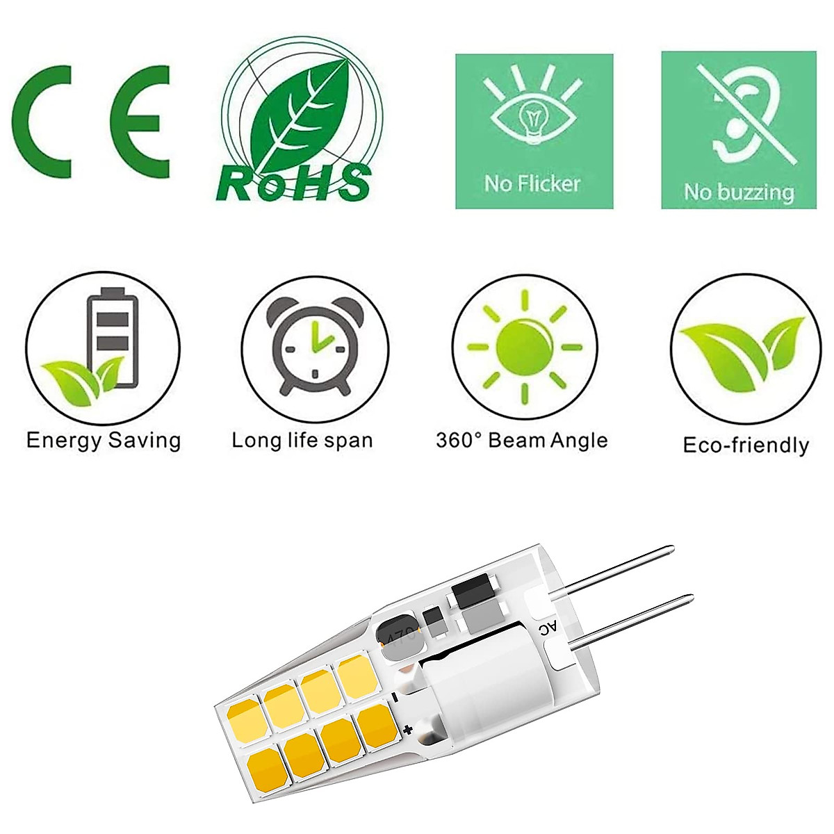 G4 LED Bulb 3W Equivalent to 20W-25W T3 JC Type Bi-Pin G4 Base Halogen Bulb, AC/DC 12V Warm White 3000K G4 Light Bulbs for Puck Light, RV, Under Cabinet Lighting, Landscape Lighting (10 Pack)