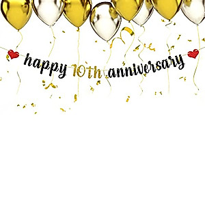 Maicaiffe Happy 10th Anniversary Banner - for 10th Wedding Anniversary / 10th Anniversary Party / 10th Birthday Party Decorations (10th)