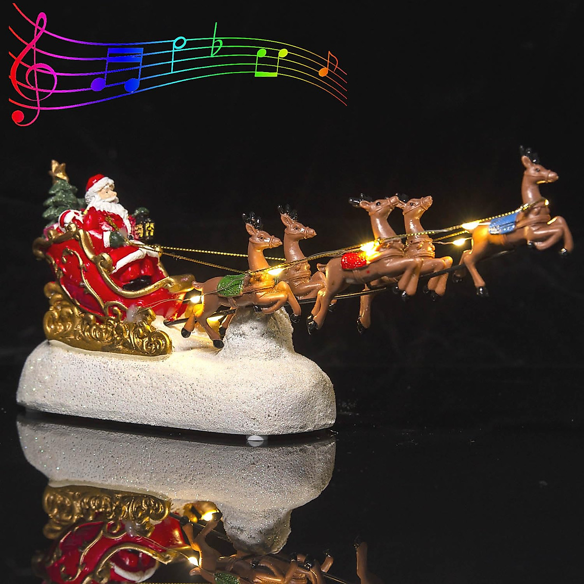 innodept12 Santa's Sleigh and Reindeer Assortment - Christmas Reindeer Car with LED Light UP