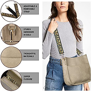 Viva Terry Vegan Leather Crossbody Fashion Shoulder Bag Purse with Adjustable Strap (Light Khaki)