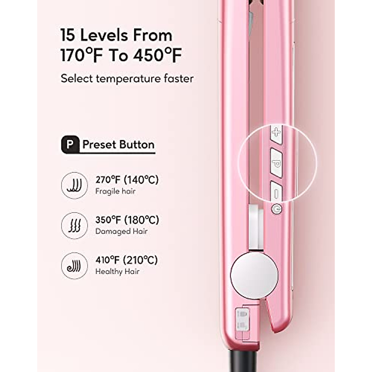 Salon Flat Iron Hair Straightener, Negative Ion Flat Iron with Titanium Plates Get Frizz-Free Hair, Dual Voltage Flat Iron for Hair with Auto Shut-Off (Rose Gold)