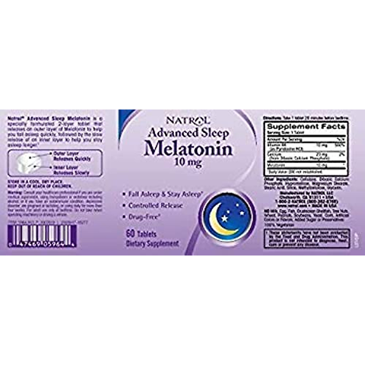 Natrol, Advanced Sleep Maximum Strength 10 mg Tablets, Melatonin, 60 Count