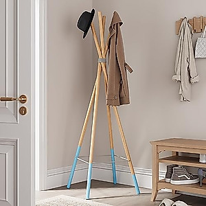 THRONKENGER Rustic Coat Rack with Unique Design,Wood Coat Rack Freestanding Coat Tree,Modern Minimalist Style Coat Stand for Entryway,Hallway,Bedroom (A)