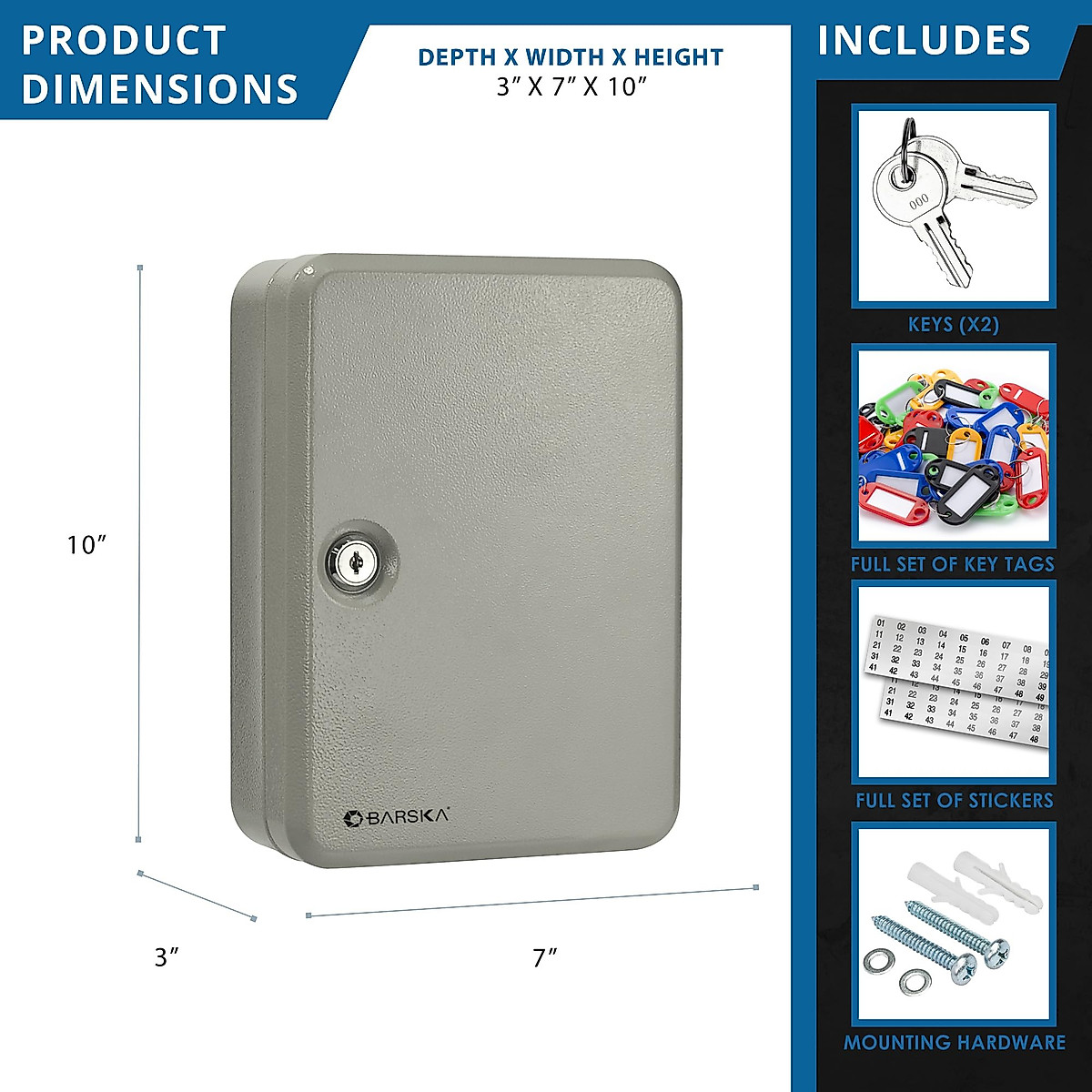 BARSKA 48 Position Key Safe, Beige, 7" x 3" x 10"