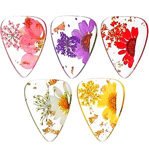 5 Pieces Flower Guitar Picks Dried Flower Resin Guitar Picks Handmade Plectrums Stylish Colorful Guitar Plectrums Floral Bass Picks for Electric, Acoustic Guitar Bass Ukulele, 5 Styles