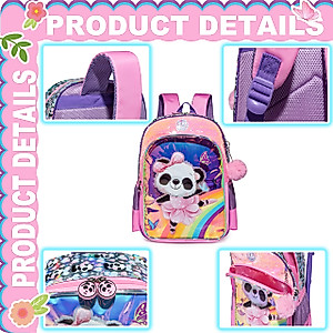 ZBAOGTW Panda Backpacks for Girls Kids School Cute Bookbag for Kindergarten Elementary Sequin School Backpack for Girls Lightweight School Bag with Lunch Box