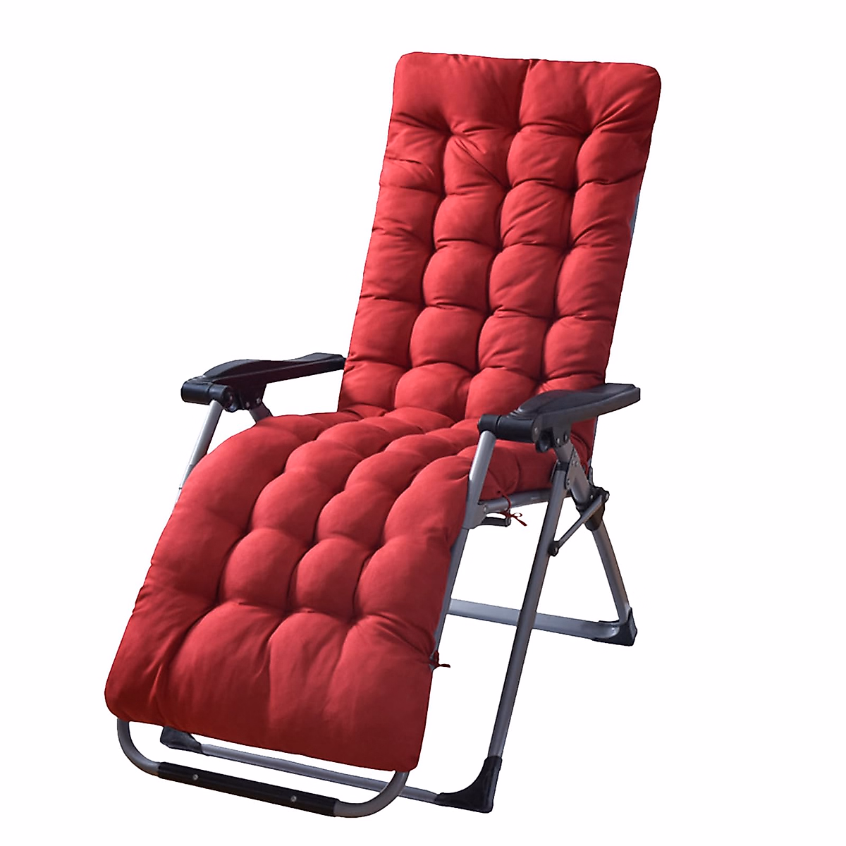 KOCASO 67x22in Chaise Lounger Cushion Bench Patio Recliner Rocking Chair Sofa Mat Deck Chair Cushion Indoor Outdoor Furniture Pat with 6 Ties & 1 Non-Slip Top Cover, Red (Only A Cushion)